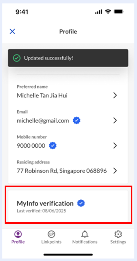 How do I know if I have successfully updated my profile via Myinfo? – FairPrice Help Center